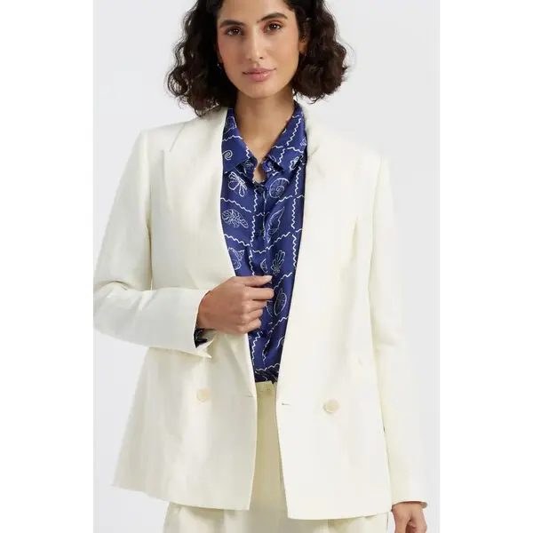 Chinti & Parker Linen Blend Double-breasted Blazer - Cream