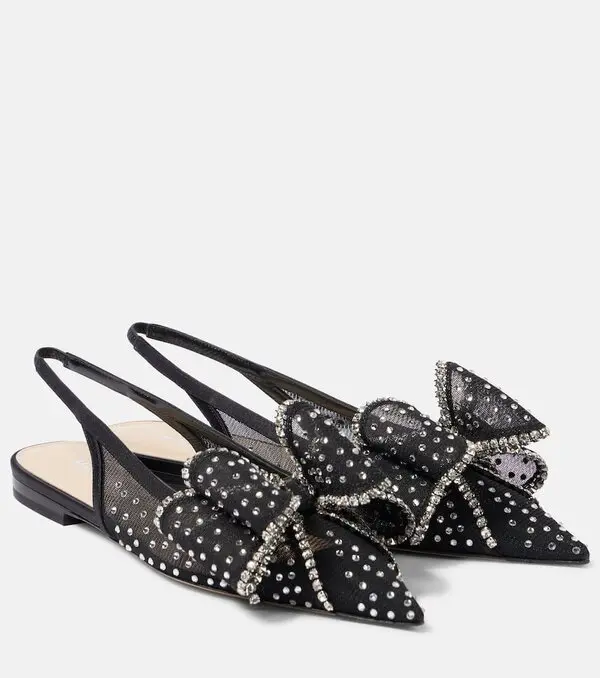 Mach & Mach Le Cadeau Mesh Slingback Flats - Black