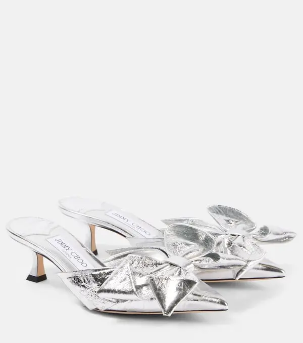 JIMMY CHOO Staz 50 Metallic Leather Mules - Silver