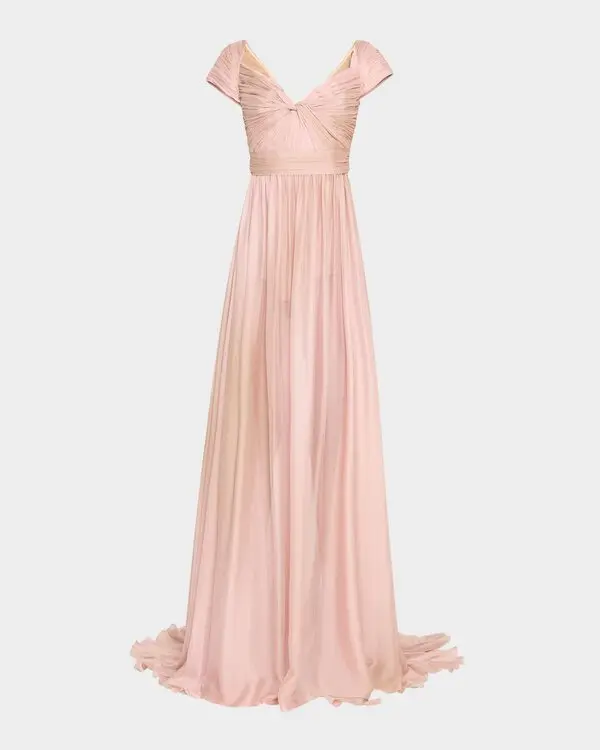 Elie Saab Twisted Pleated Chiffon Gown - Gradient Print