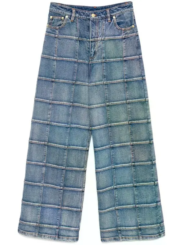 Cynthia Rowley Windowpane Wide-leg Jeans - Blue
