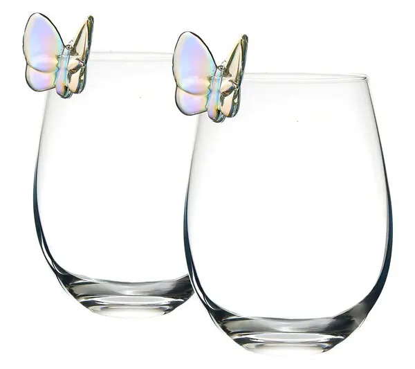 GODINGER Butterfly Stemless Wine, Set Of 2