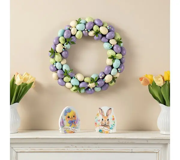 GLITZHOME 18' D Many Many Easter Eggs Pastel Wr Eath