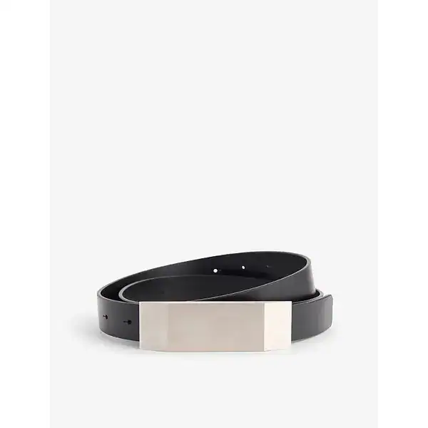 Rick Owens Beveled Sculpted-Plaque Leather Belt - Black | Editorialist 
