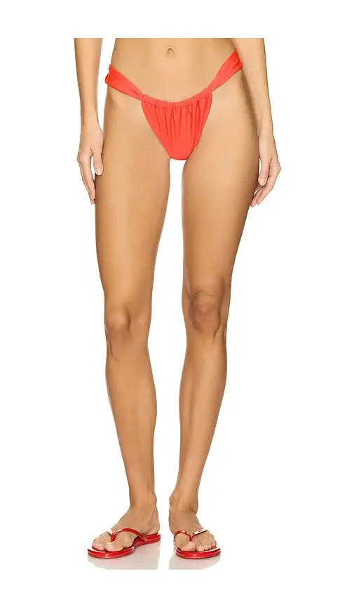 KULANI KINIS Ruched Thong Bikini Bottom - Neon Rose