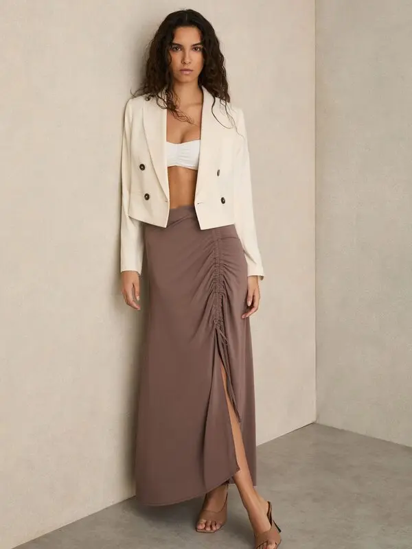 REISS Aurelie Ruched Midi Skirt