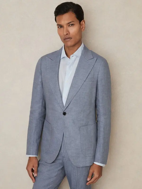 REISS Warner Linen Single-breasted Suit Blazer Slim-fit - Airforce Blue