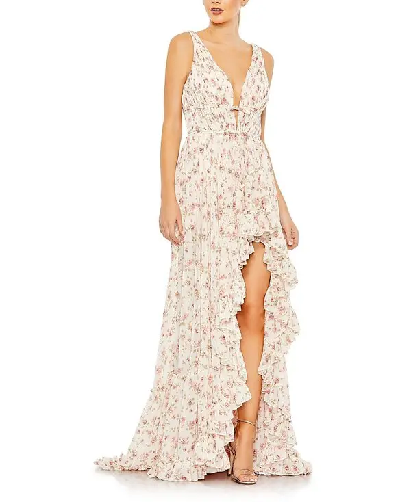 Mac Duggal Floral Print High-low Gown