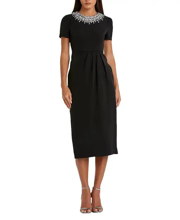 Mac Duggal Rhinestone Neckline Column Dress - Black | Editorialist