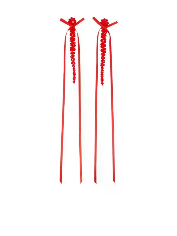 Simone Rocha Slim Bow Ribbon Drop Earrings - Red