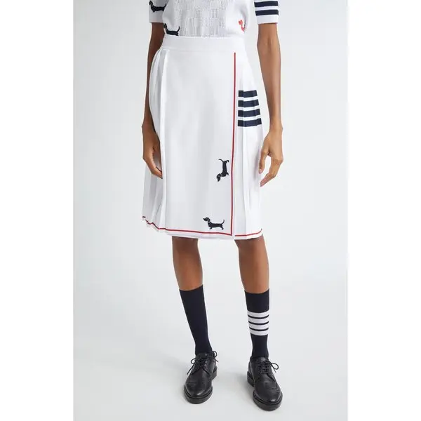 Thom Browne 4-bar Pleated Hector Intarsia Midi Skirt
