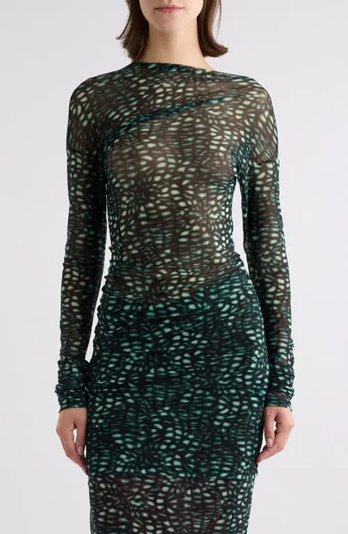 Dries Van Noten Hoan Print Ruched Mesh Top