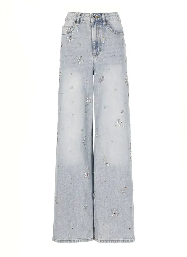 SELF-PORTRAIT Embellished Cotton Jeans