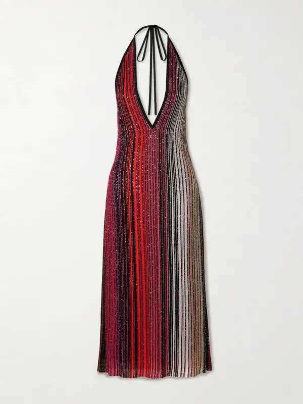 knee length dresses for ladies Metallic Striped Midi Dress