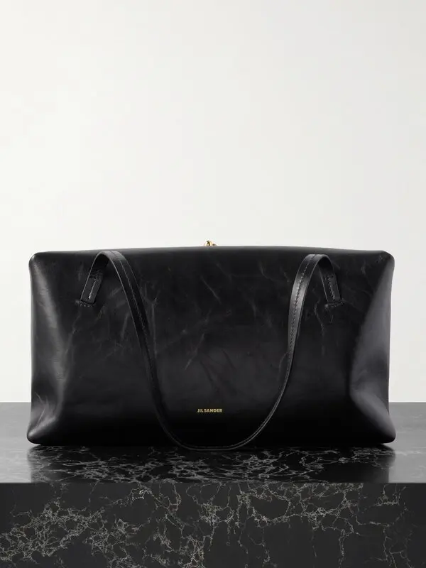 JIL SANDER Medium Distressed Leather Tote - Black