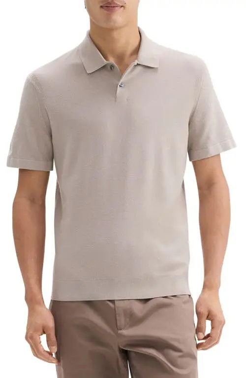 Theory Goris Grid Light Performance Polo - Earl Grey