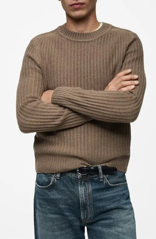 Mango Crewneck Ribbed Sweater - Coffee