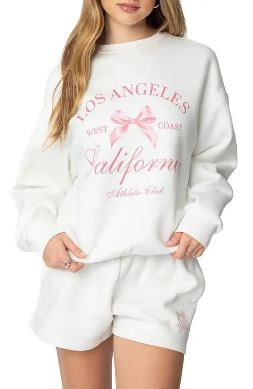EDIKTED Cali Bow Graphic Sweatshirt - White