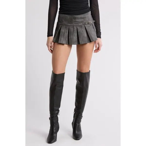 EDIKTED Billi Belted Pleated Faux Leather Miniskirt
