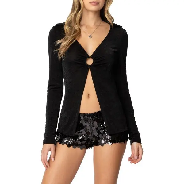 EDIKTED Daria Split Front Long Sleeve Shirt