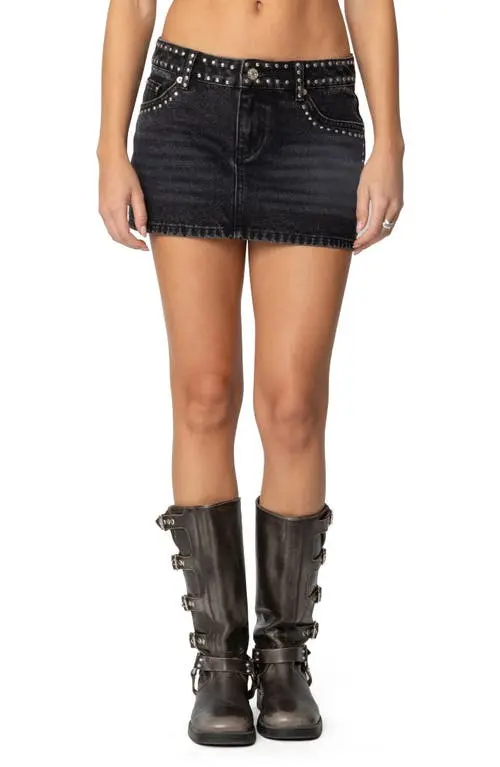 EDIKTED Mia Stud Denim Miniskirt - Black-washed