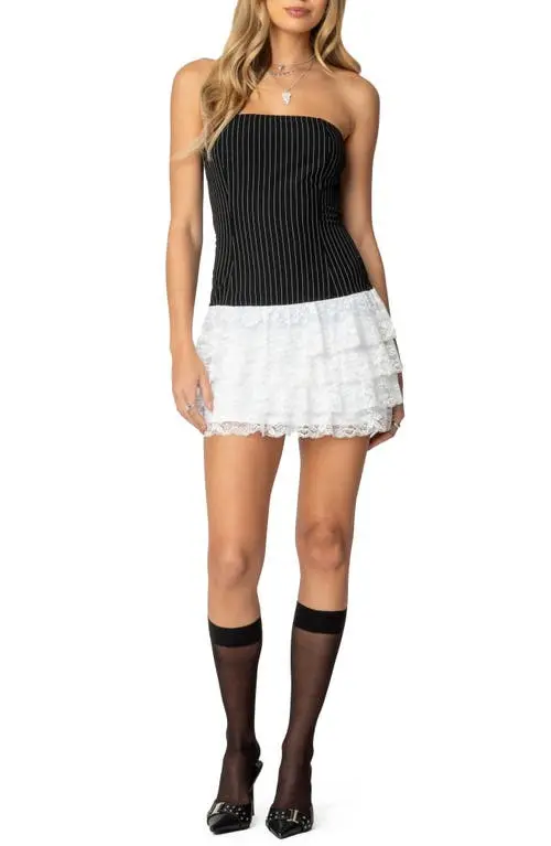 EDIKTED Pinstripe Strapless Mini Dress