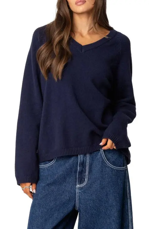 EDIKTED Martha V-neck Sweater - Navy