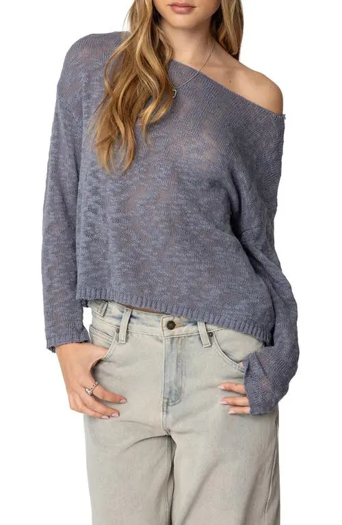EDIKTED Bri One-shoulder Open Stitch Sweater - Blue
