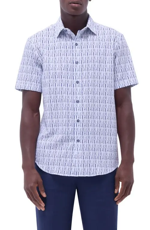 Bugatchi Orson Broken Stripe Short Sleeve Cotton Seersucker Button-up Shirt