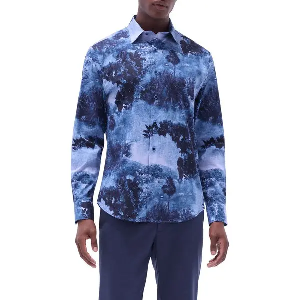 Bugatchi Julian Shaped Fit Stretch Cotton Button-up Shirt - Indigo