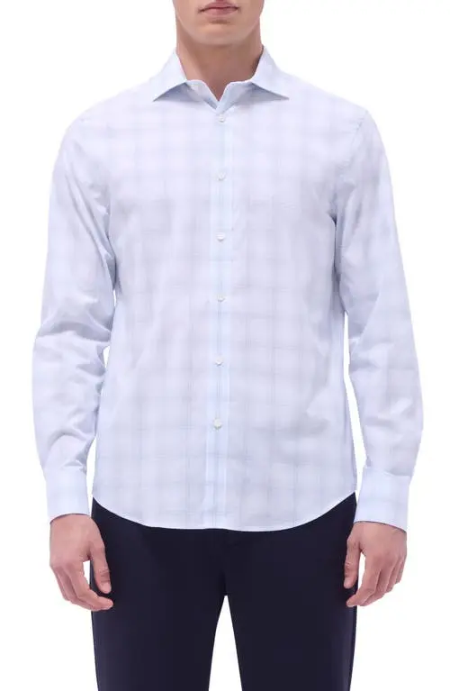 Bugatchi Axel Windowpane Check Shaped Fit Stretch Cotton Button-up Shirt - Ice