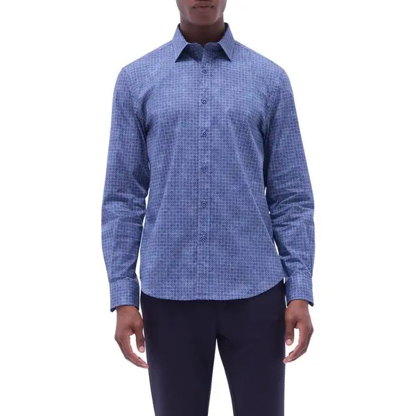 Bugatchi Julian Shaped Fit Stretch Cotton Button-up Shirt - Indigo