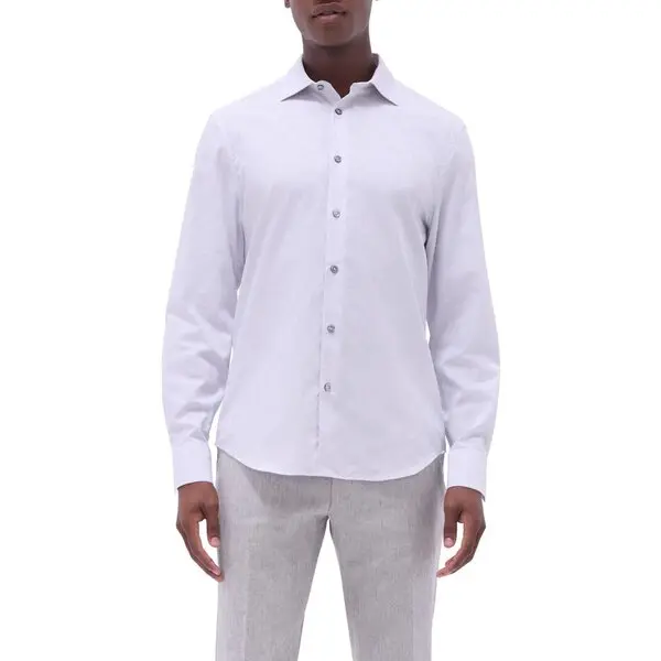 Bugatchi Axel Floral Jacquard Shaped Fit Button-up Shirt - Platinum