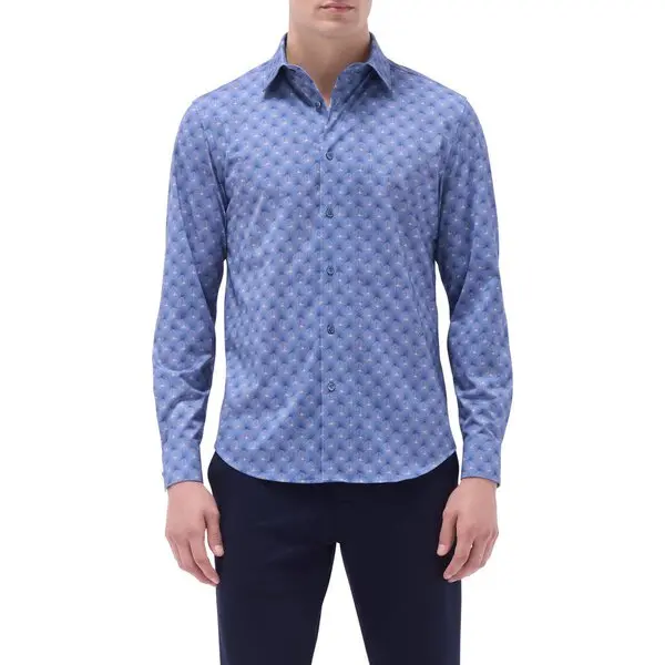 Bugatchi James Ooohcotton® Leaf Print Button-up Shirt - Cobalt