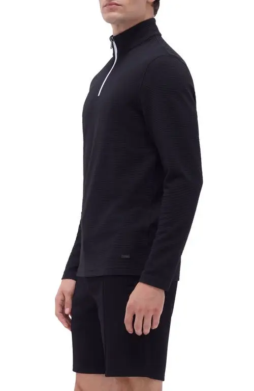 Bugatchi Waffle Knit Quarter Zip Performance Pullover - Black