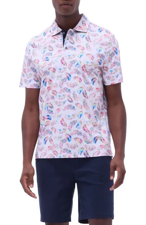 Bugatchi Hendrix Digital Leaf Print Pima Cotton Polo - White