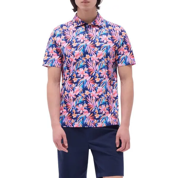 Bugatchi Hendrix Digital Floral Print Pima Cotton Polo - Navy