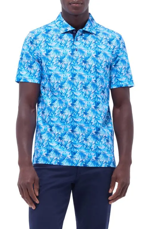 Bugatchi Hendrix Digital Leaf Print Pima Cotton Polo - Aqua