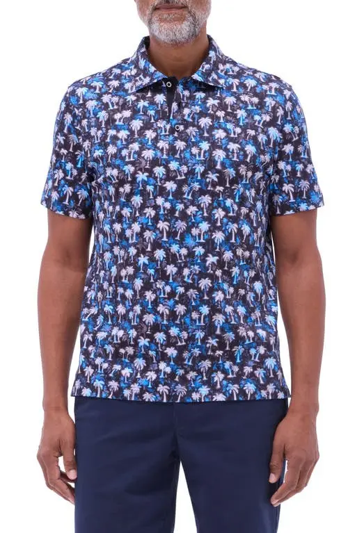 Bugatchi Hendrix Digital Palm Tree Print Pima Cotton Polo - Black