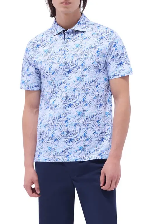 Bugatchi Hendrix Digital Leaf Print Pima Cotton Polo - Turquoise