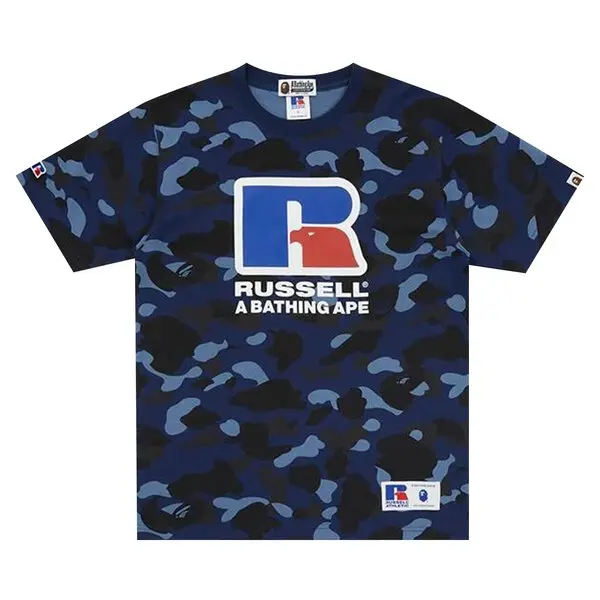 BAPE X Russell Athletic Color Camo Tee 'navy - Blue