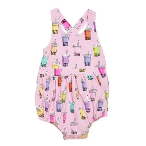 WORTHY THREADS Cross Back Bubble Romper - Boba