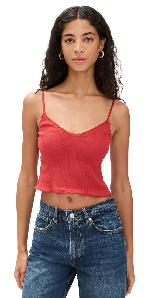 COUCOU Pointelle Knit Cami - Cherry Red