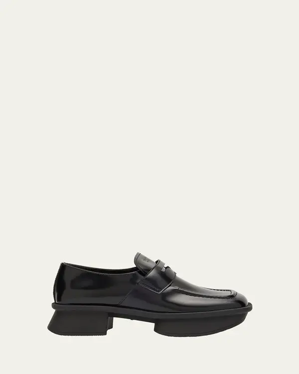 Prada Re-edition Brushed Leather Penny Loafers - Nero