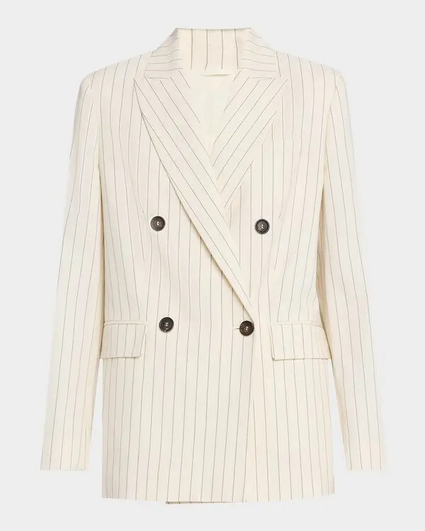 Brunello Cucinelli Pinstripe Double-breasted Blazer - Panama Nero