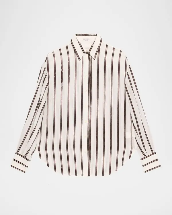 Brunello Cucinelli Sequined Striped Gauze Blouse