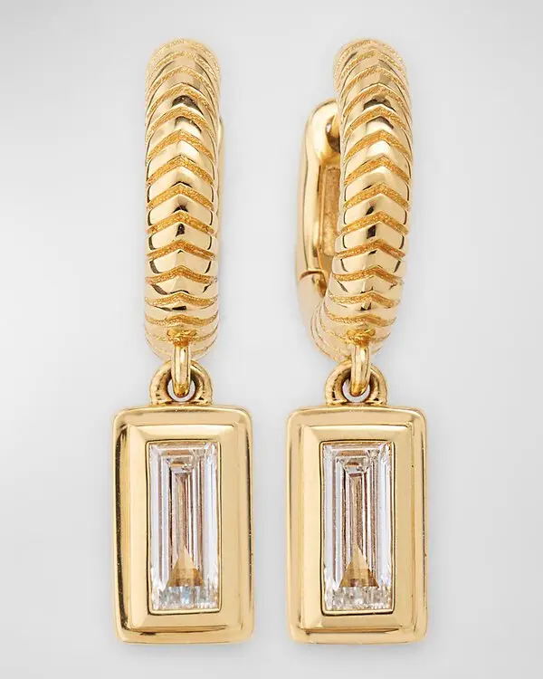 Harwell Godfrey 18k Diamond Baguette Drop Huggie Earrings - Yellow Gold