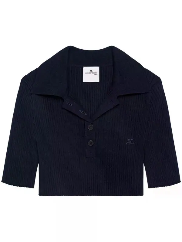 COURREGES Knitted Cropped Polo Top - Blue