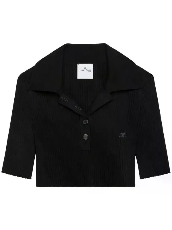 COURREGES Knitted Cropped Polo Top - Black