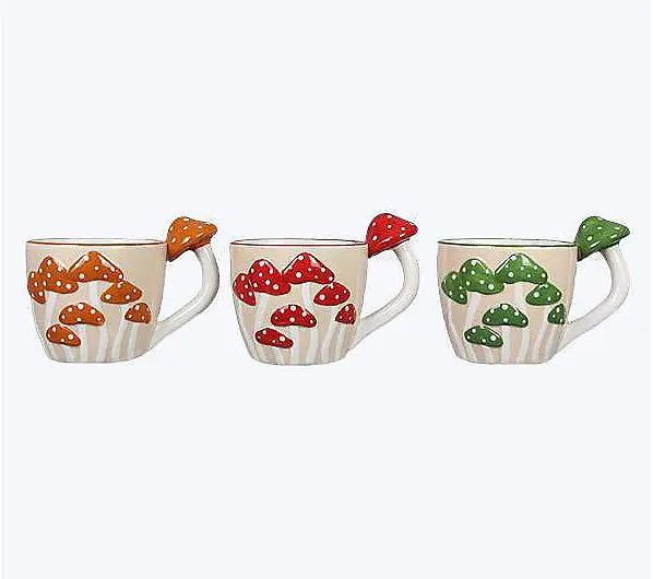 YOUNG'S INC. Young's Ceramic Mug With Mushroom Embossed Set Of 3